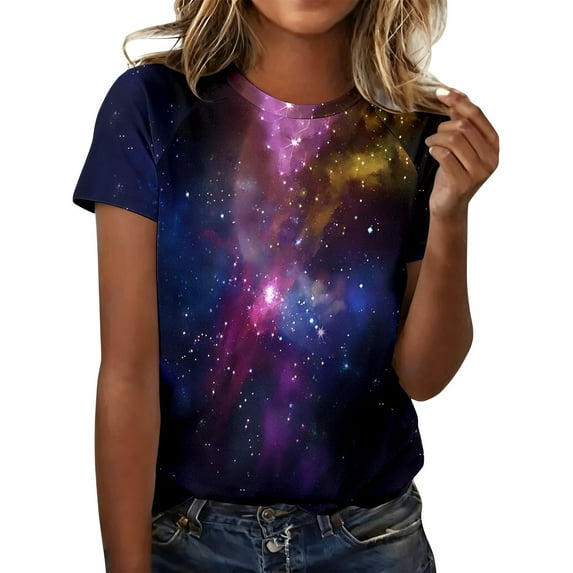 DGQPLPD Women T-Shirts Cool Novelty Galaxy Print Crewneck Short Sleeve ...
