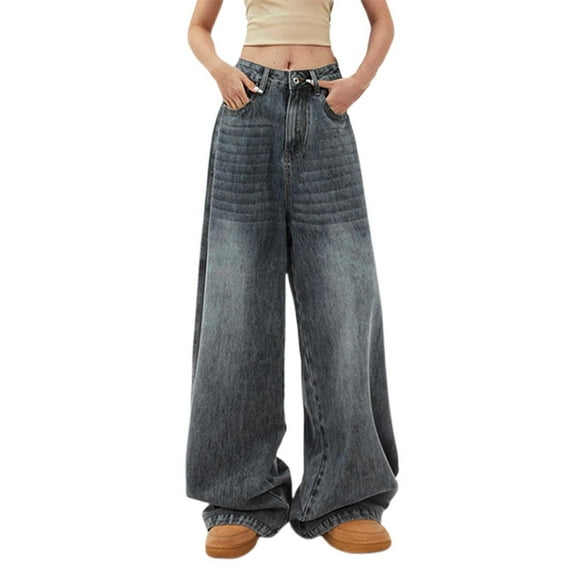 DGQPLPD Women's Jeans High Waist Relaxed Wide Leg Denim Trousers with ...