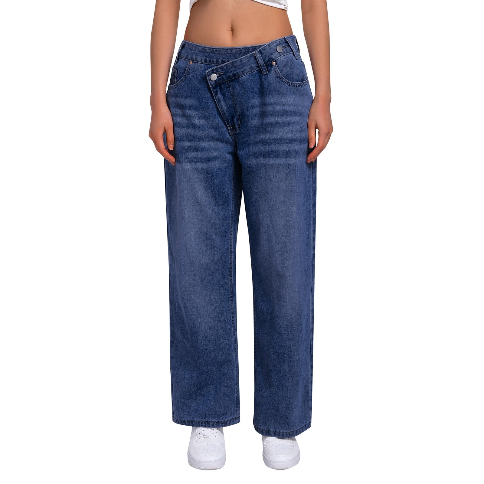 DGQPLPD Women's Jeans Solid Color Straight Leg Denim Jeans with Casual ...