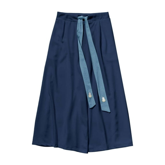 DGQPLPD Women's Satin Wide-Leg Pants Drawstring Embellished Casual ...