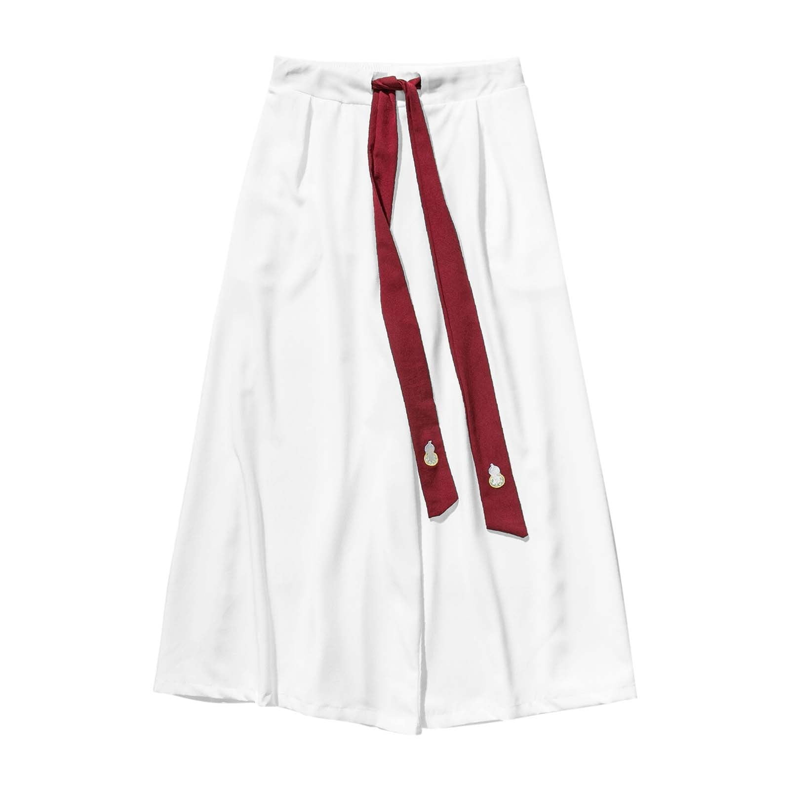 DGQPLPD Women's Satin Wide-Leg Pants Drawstring Embellished Casual ...