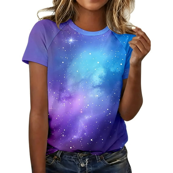 DGQPLPD Women's Shirts Unisex Galaxy Print Casual Novelty Tees 3D ...