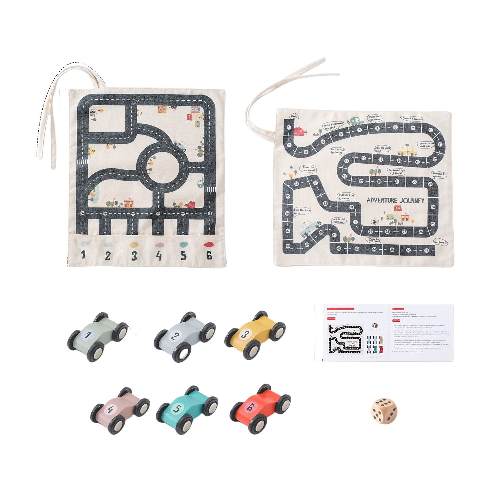 DGQPLPD Wooden Cars & Road Map Game Canvas Car Toy Set, Dual Side ...