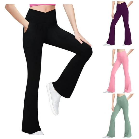 OGLCCG Girls' Flare Pants with Split Hem Elastic High Waist Yoga ...