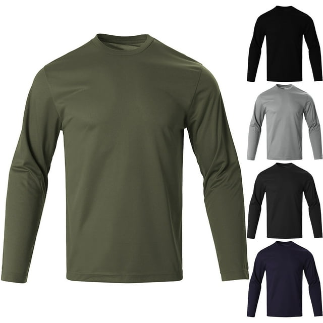 DGXTA Mens Active T-Shirt Solid Color Long Sleeve Shirts Quick Dry Crew ...