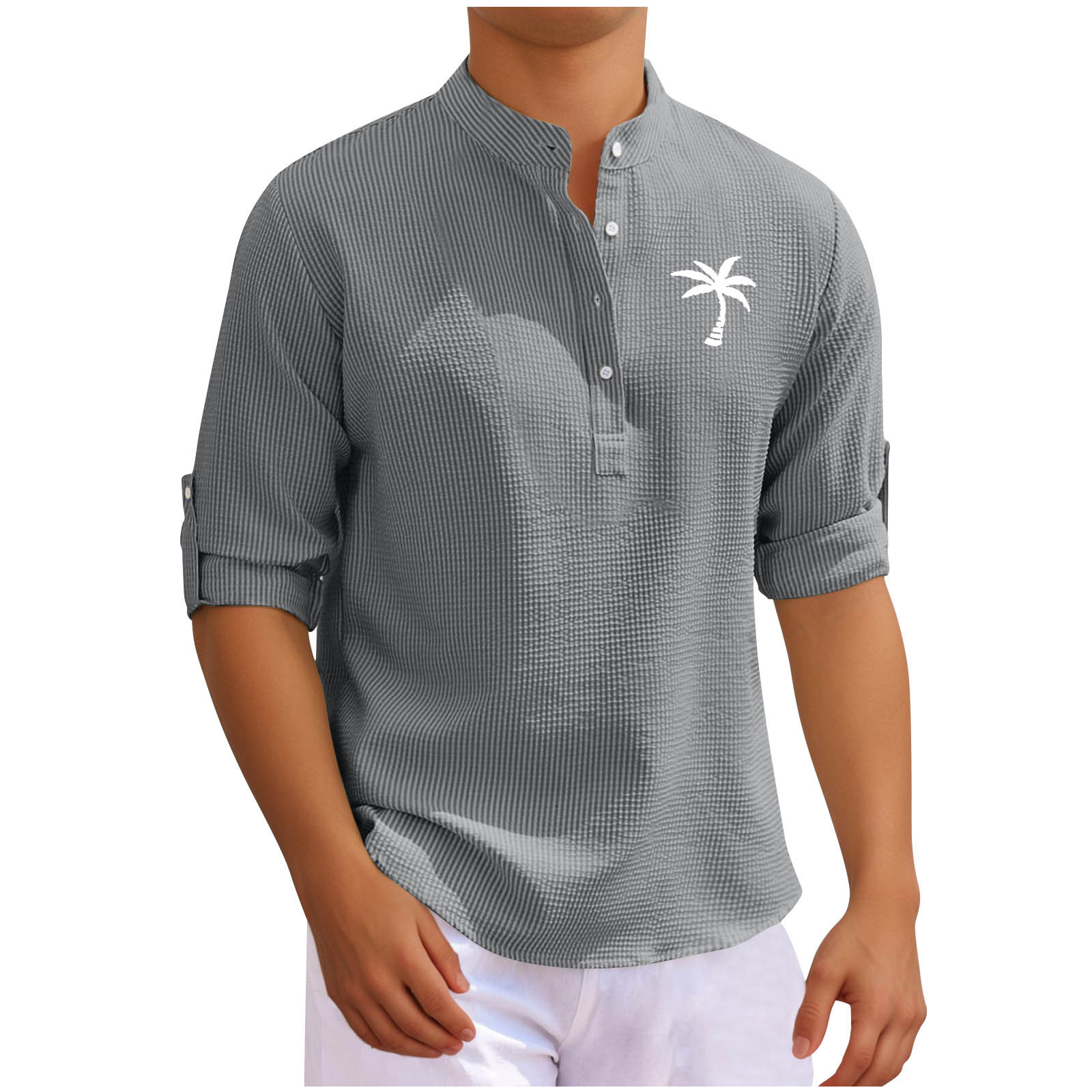 DGXTA Mens T-Shirt Linen Cotton Shirts Button Up Beach Tops Casual ...