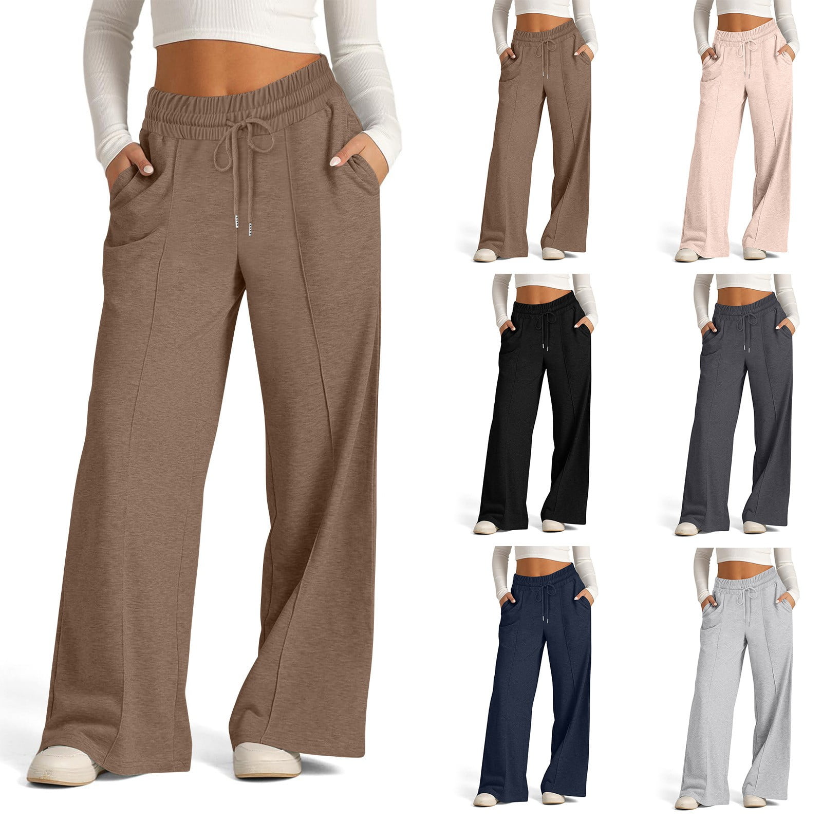 Qingpeng Clearance Wide Leg Sweatpants for Women Casual Loose Solid ...