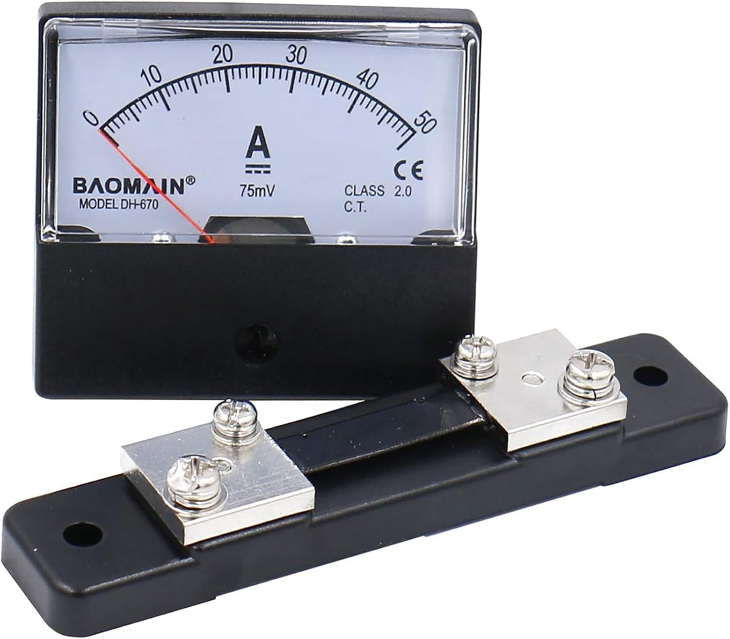 DH-670 DC 0-50A Analog Amp Panel Meter Current Ammeter with 75mV Shunt ...