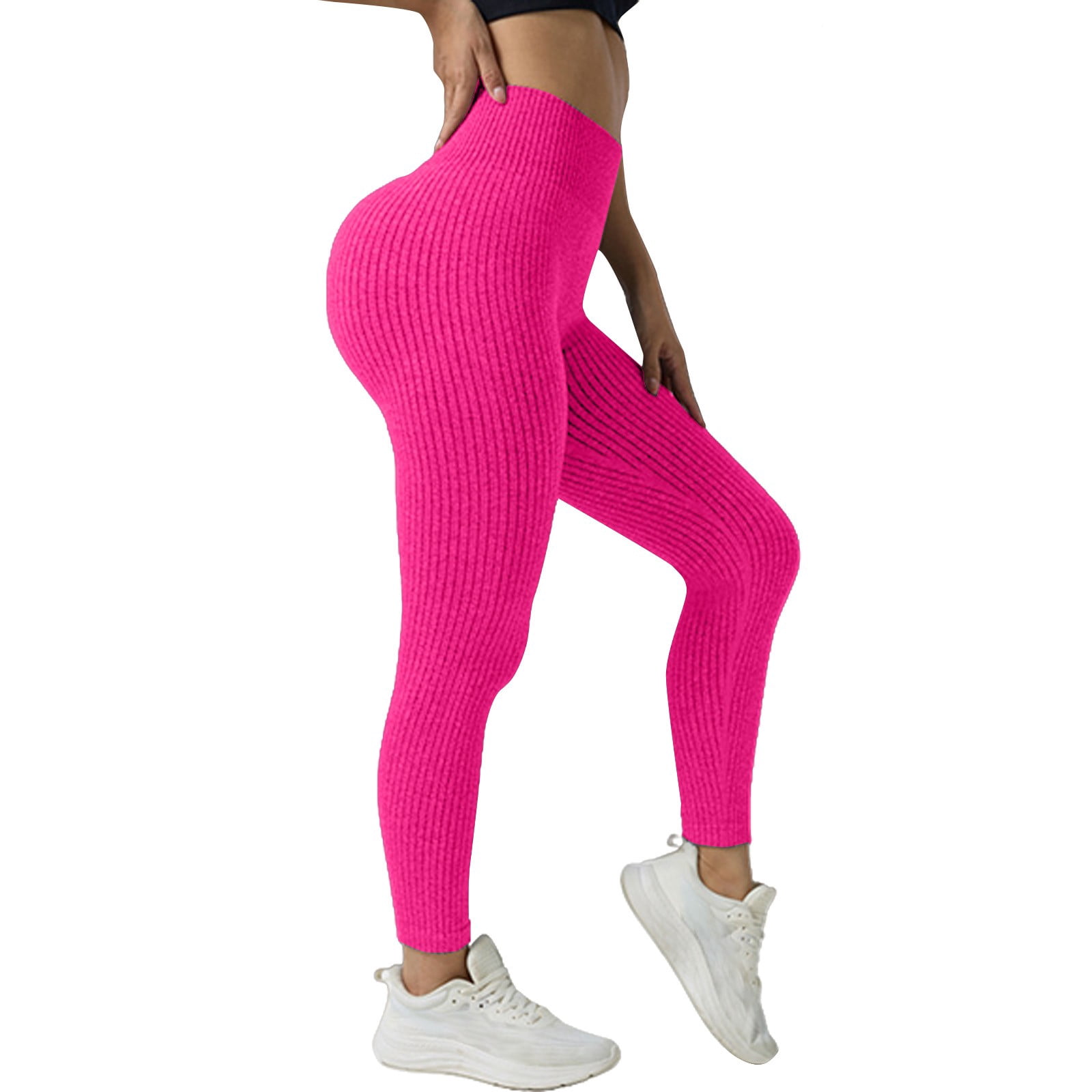 DHALL Women's Rib High Waisted Tummy Control Yoga Pants C Running ...