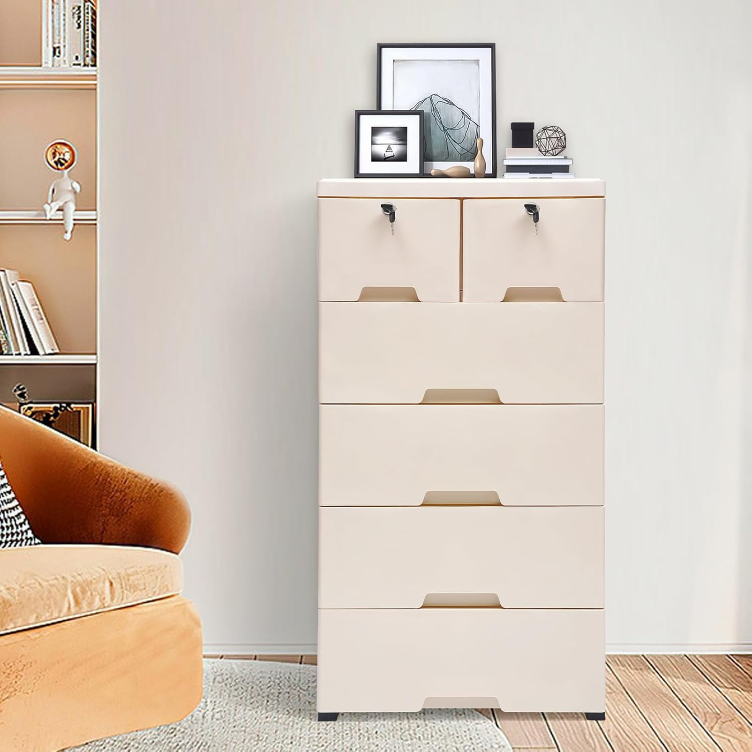 DHBREK Plastic Drawers Dresser, Storage Cabinet with 6 Drawers, 5-Layer ...