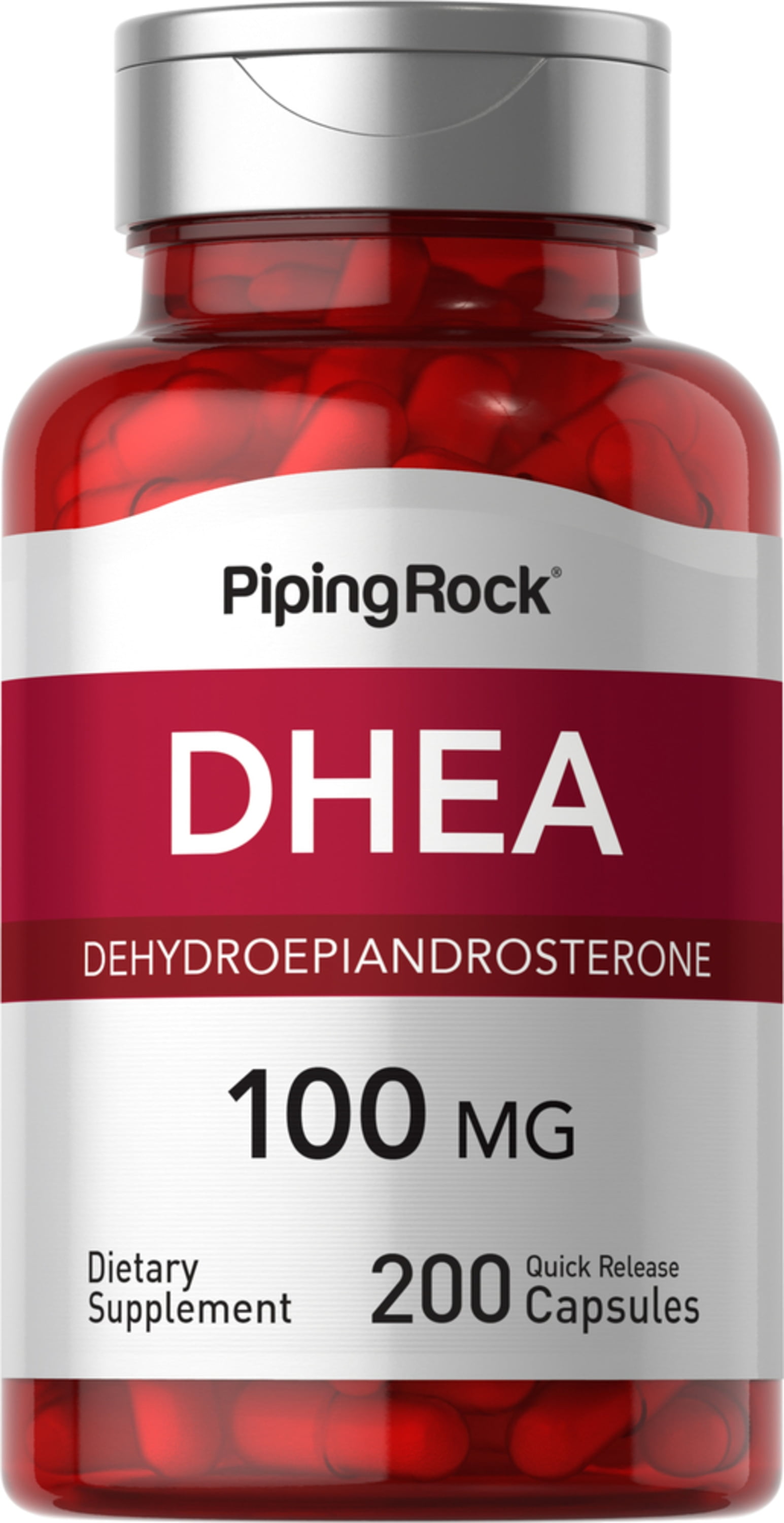 Piping Rock DHEA 100mg, 200 Capsules, Non-GMO, Gluten Free, Dehydroepiandrosterone Supplement ...