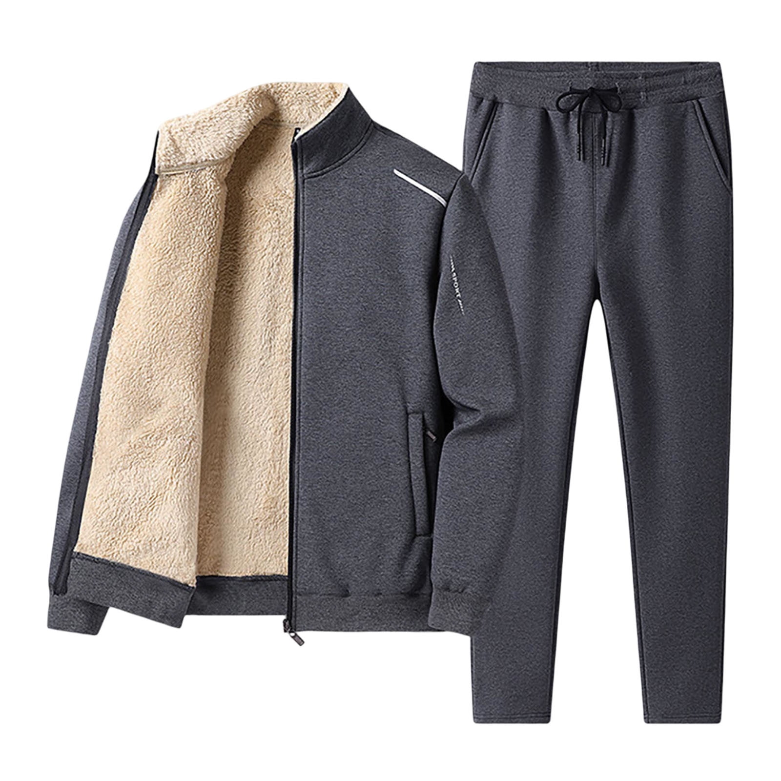 DHFJKG 2 Piece Outfits Mens Jacket Thermal Fuzzy Lining Long Sleeve ...