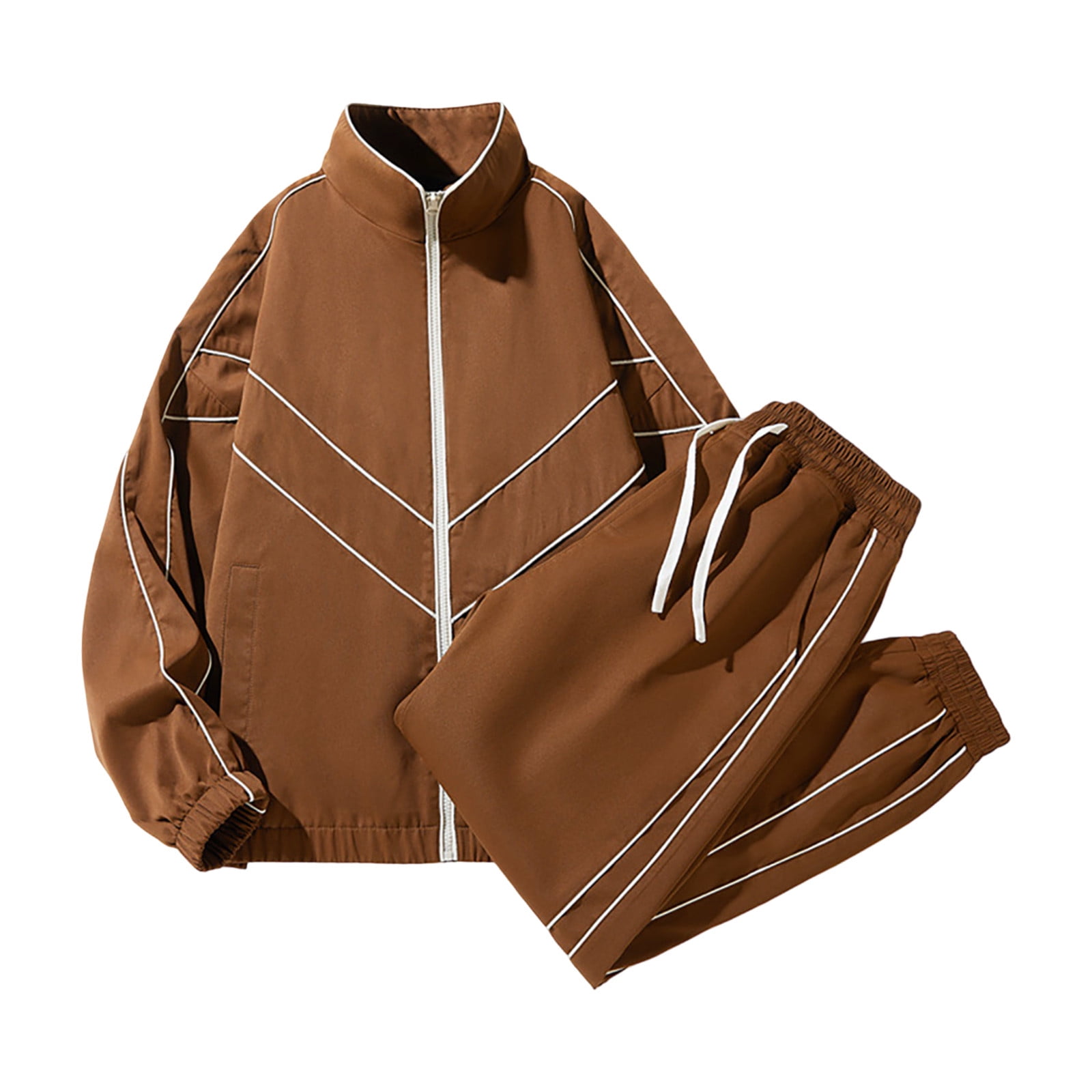 DHFJKG 2 Piece Sets Mens Sweatsuits Stand Collar Zip Up Jackets Elastic ...