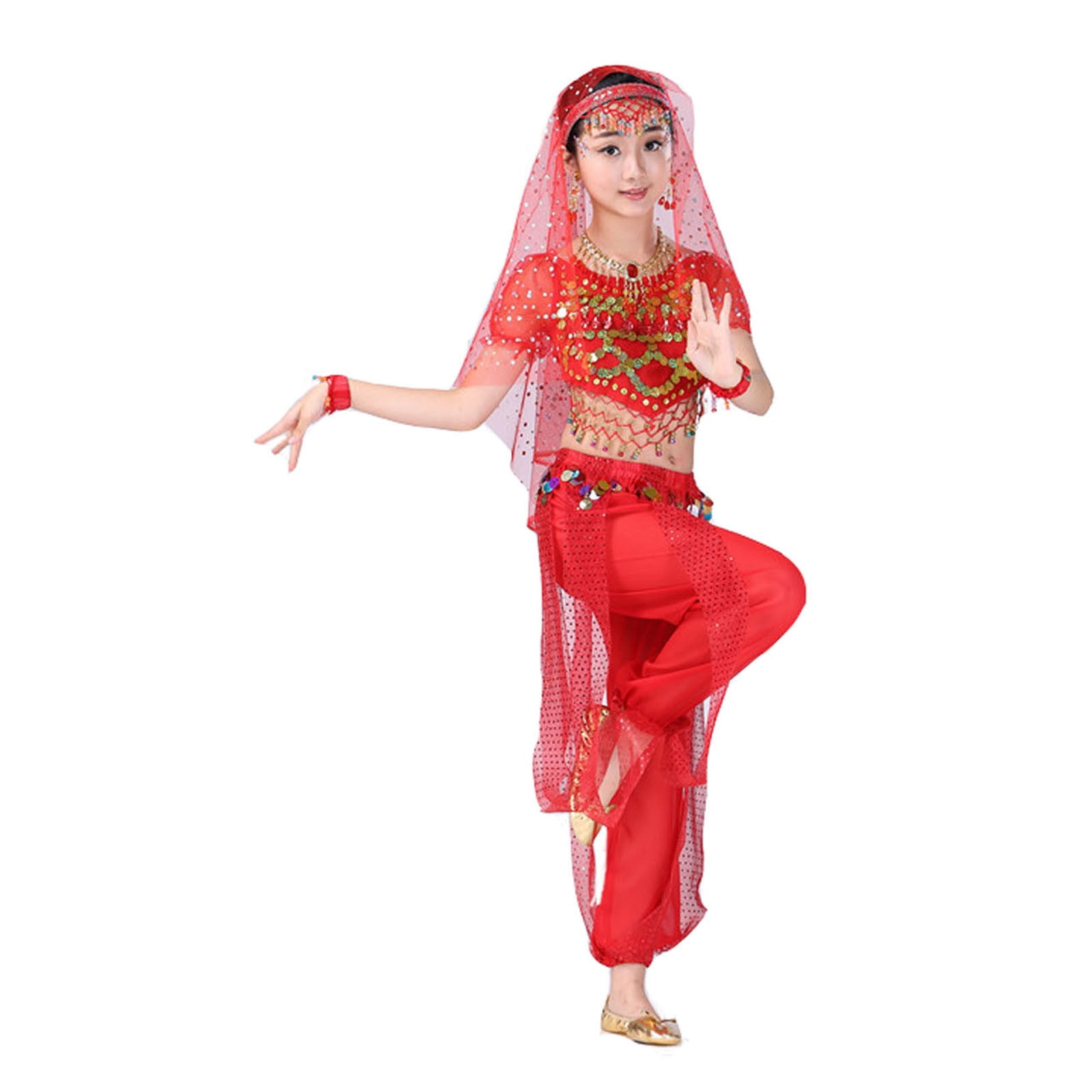 DHFJKG 2 Piece Suit Handmade Children Girl Belly Dance Performance Kids ...