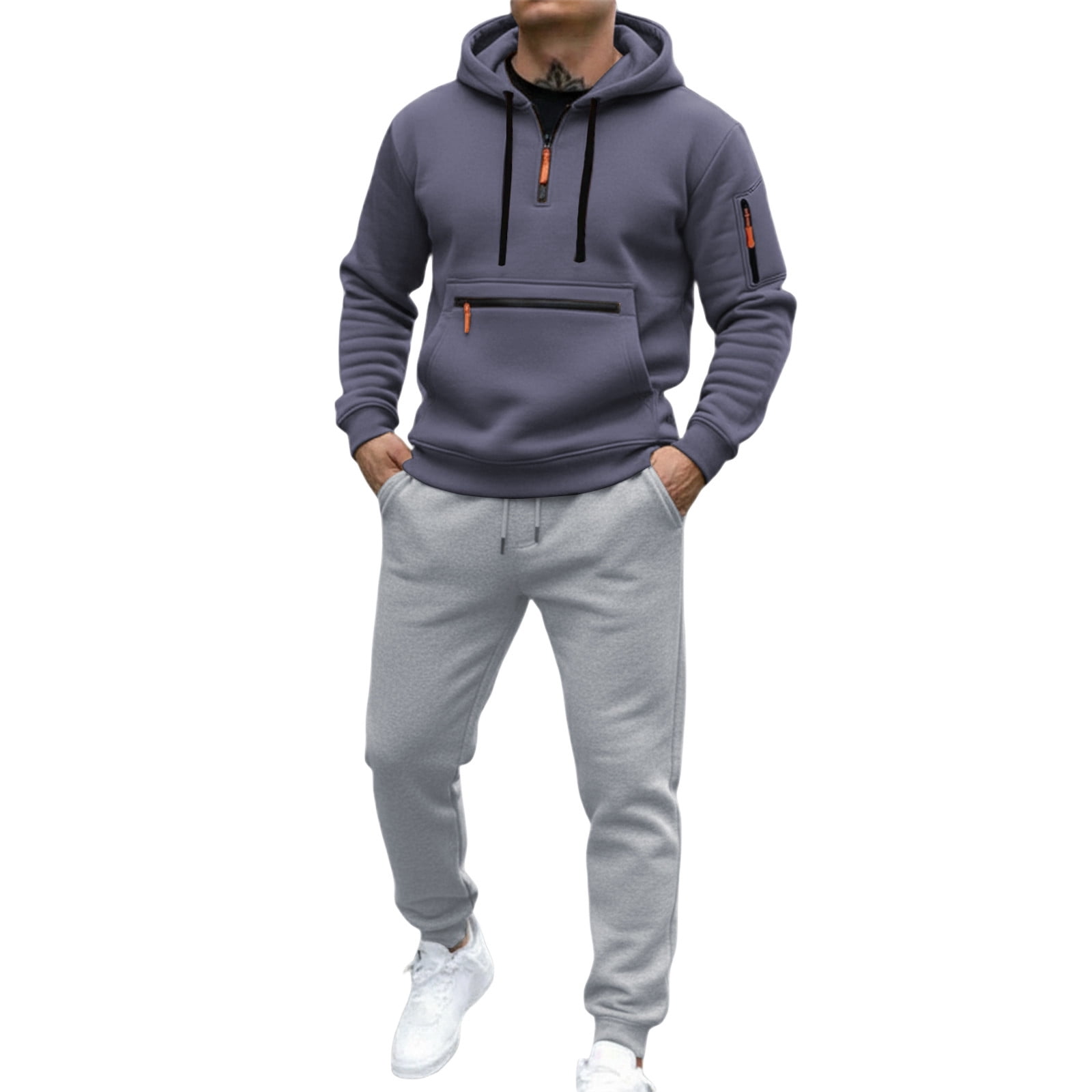 DHFJKG 2 Piece Sweatsuit For Men Jogging Sweat Track Suits Quarter Zip ...