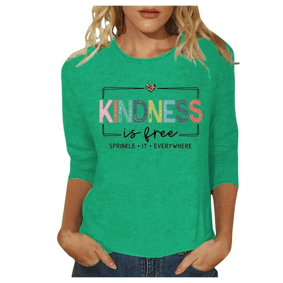 DHFJKG 3/4 Sleeve Shirts Women's Spring Fashion Casual Round Neck ...