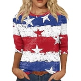 DHFJKG 3/4 Sleeve T Shirts For Women Round Neck American Flag Print ...