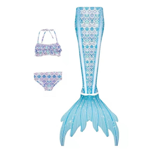 DHFJKG 3 Piece Girls Swimsuit Halter Bathing Suits Bikini Fishtail Set ...