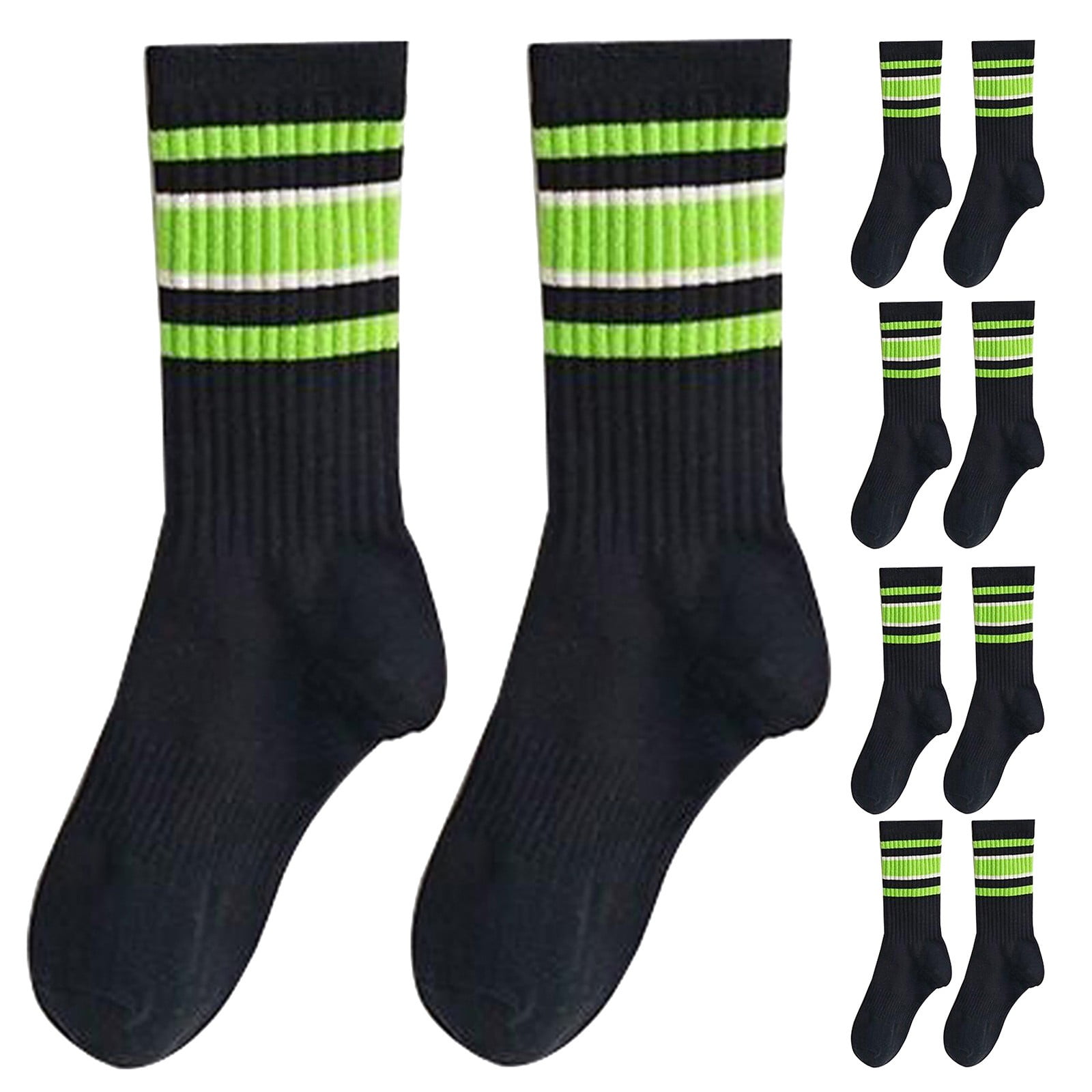 DHFJKG 5 Pairs Crew Socks For Women Knitted Stripped Preppy Style Calf ...