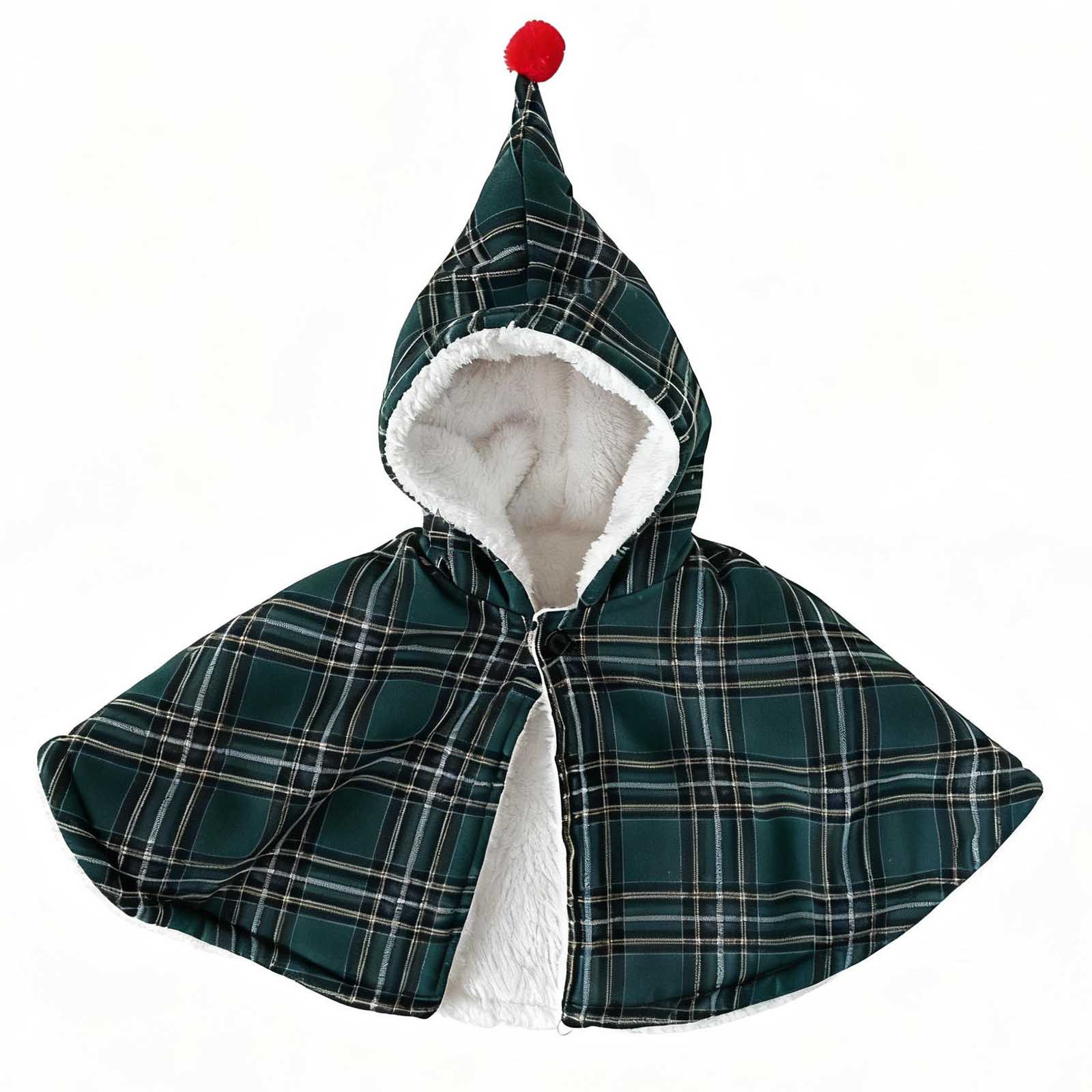 DHFJKG Baby Christmas Plaid Cape Thick Fuzzy Lining Hooded Thermal ...