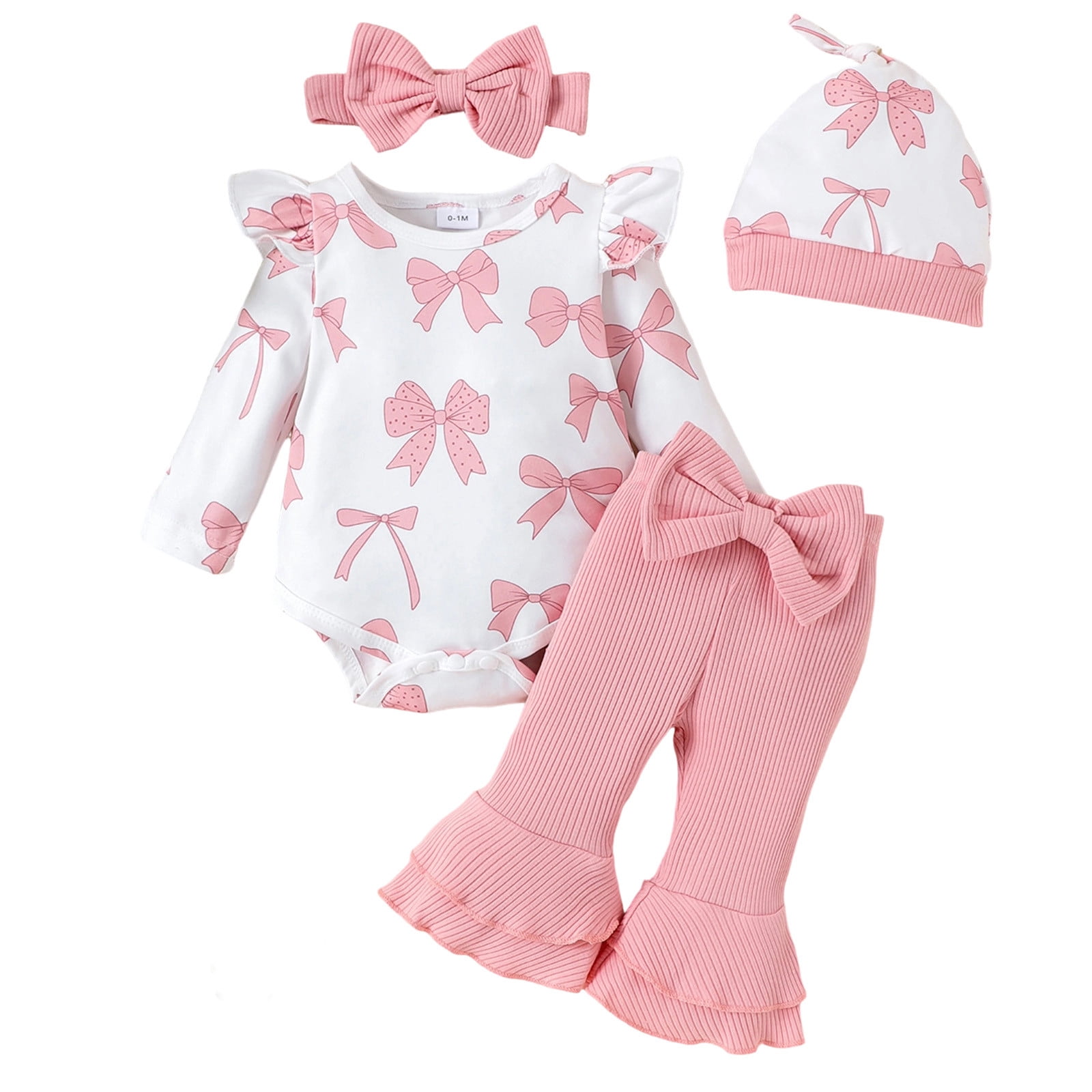 DHFJKG Baby Girl Outfits Bow Print Long Sleeve Bodysuits Flare Pants ...