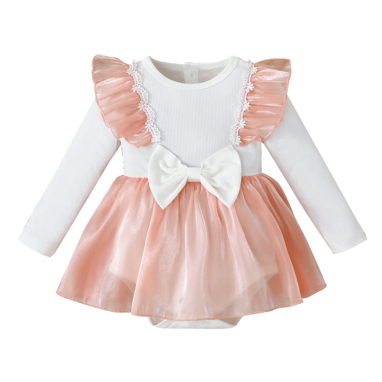 DHFJKG Baby Girls Bodysuits Toddler Long Sleeve Ribbed Bowknot Ruffle ...