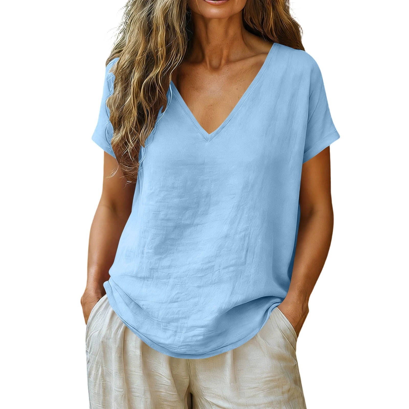 DHFJKG Basic Tees For Women T Shirts Lightweight Linen Summer Relaxed ...