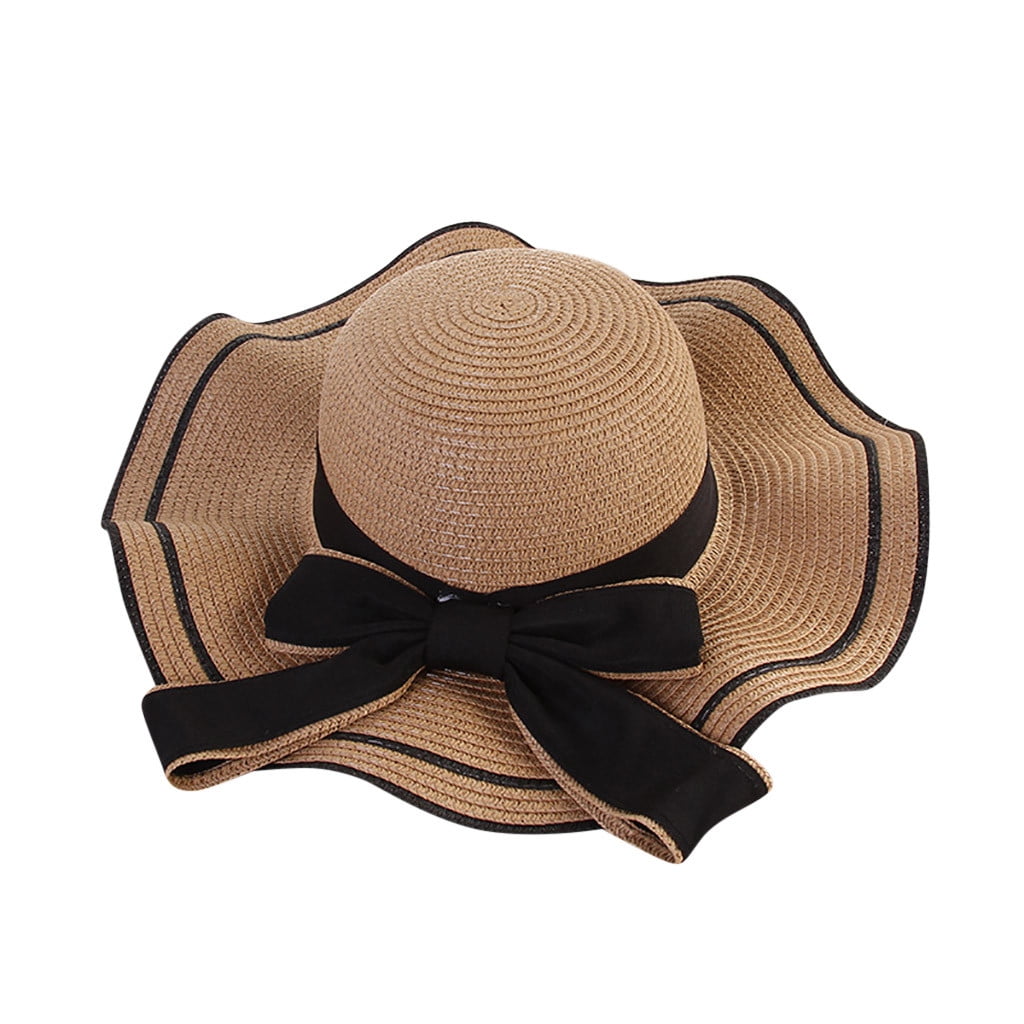 DHFJKG Beach Sun Straw Hats For Women Floppy Wide Brim Summer Straw ...