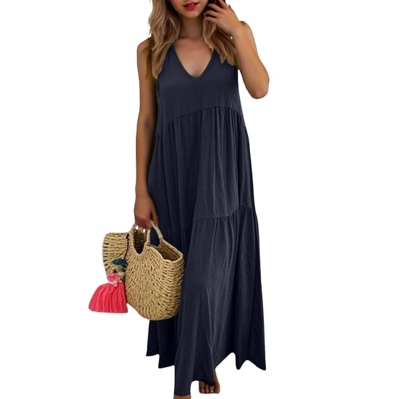 DHFJKG Bohemian Summer Women Dress Beach Vacation Clothes Solid Color ...