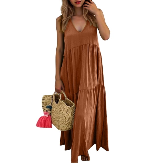 DHFJKG Bohemian Summer Women Dress Beach Vacation Clothes Solid Color ...