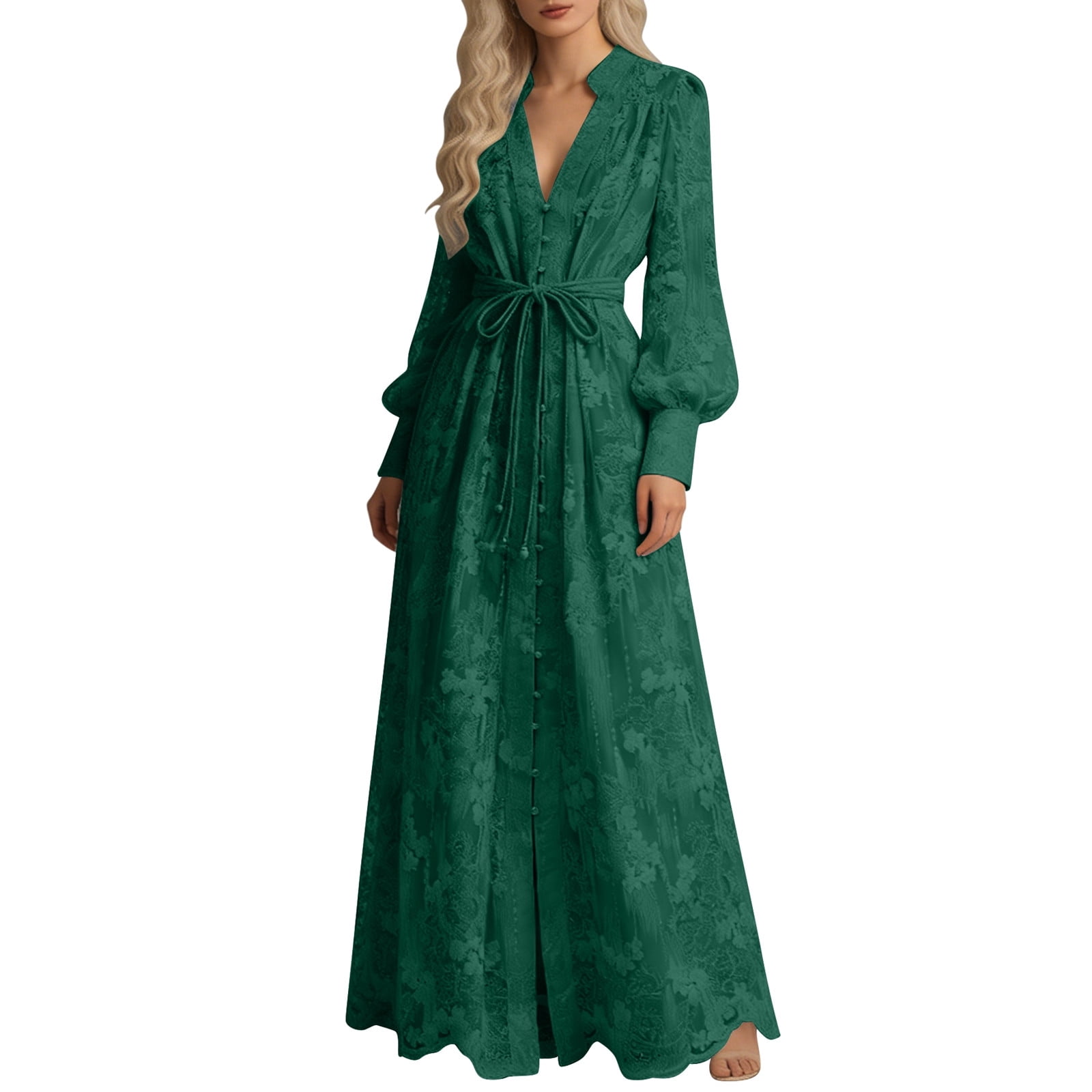 DHFJKG Boho Dresses For Women Floral Embroidery Deep V Neck Long ...