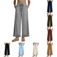 DHFJKG Boho Pants For Women Wide Leg Side Slit Tassels Hem Casual ...
