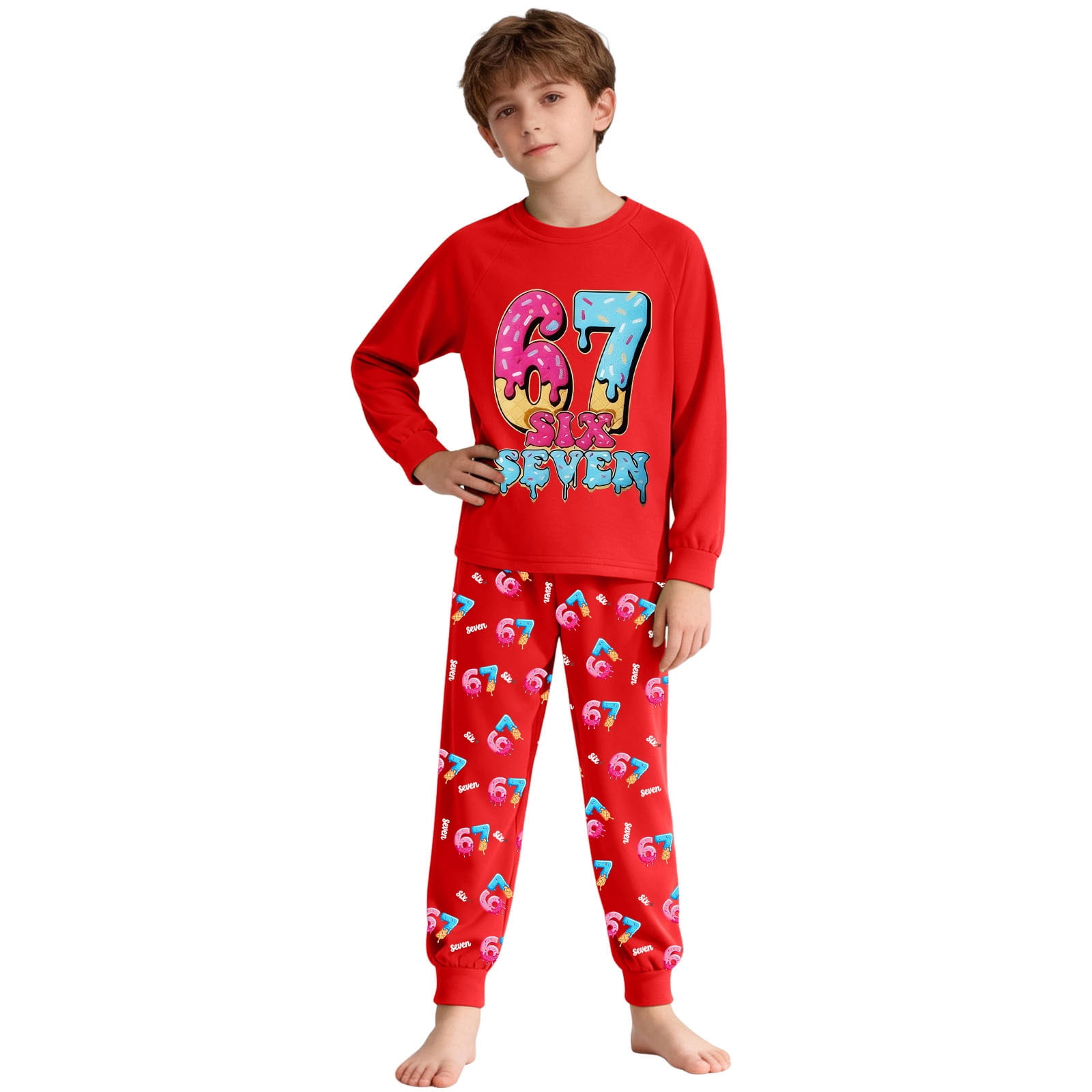 DHFJKG Boys Girls Outfits 67 Shirt Letter Print Long Sleeve T-Shirts ...