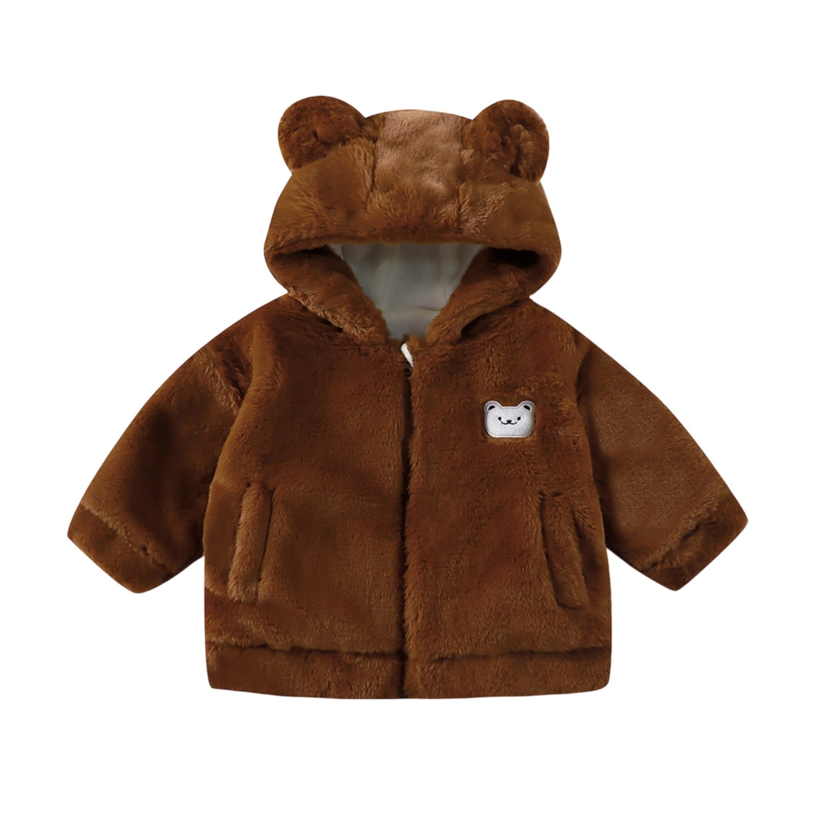 DHFJKG Boys Girls Winter Coat Cartoon Embroidered Bear Ears Hooded Fuzzy Jacket For Toddler Kids ...