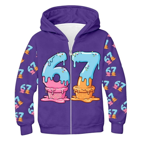 DHFJKG Boys Girls Zip Up Hoodies Unisex Kids 67 Shirt Ice Cream Print Hooded Zip Up Jacket Long ...