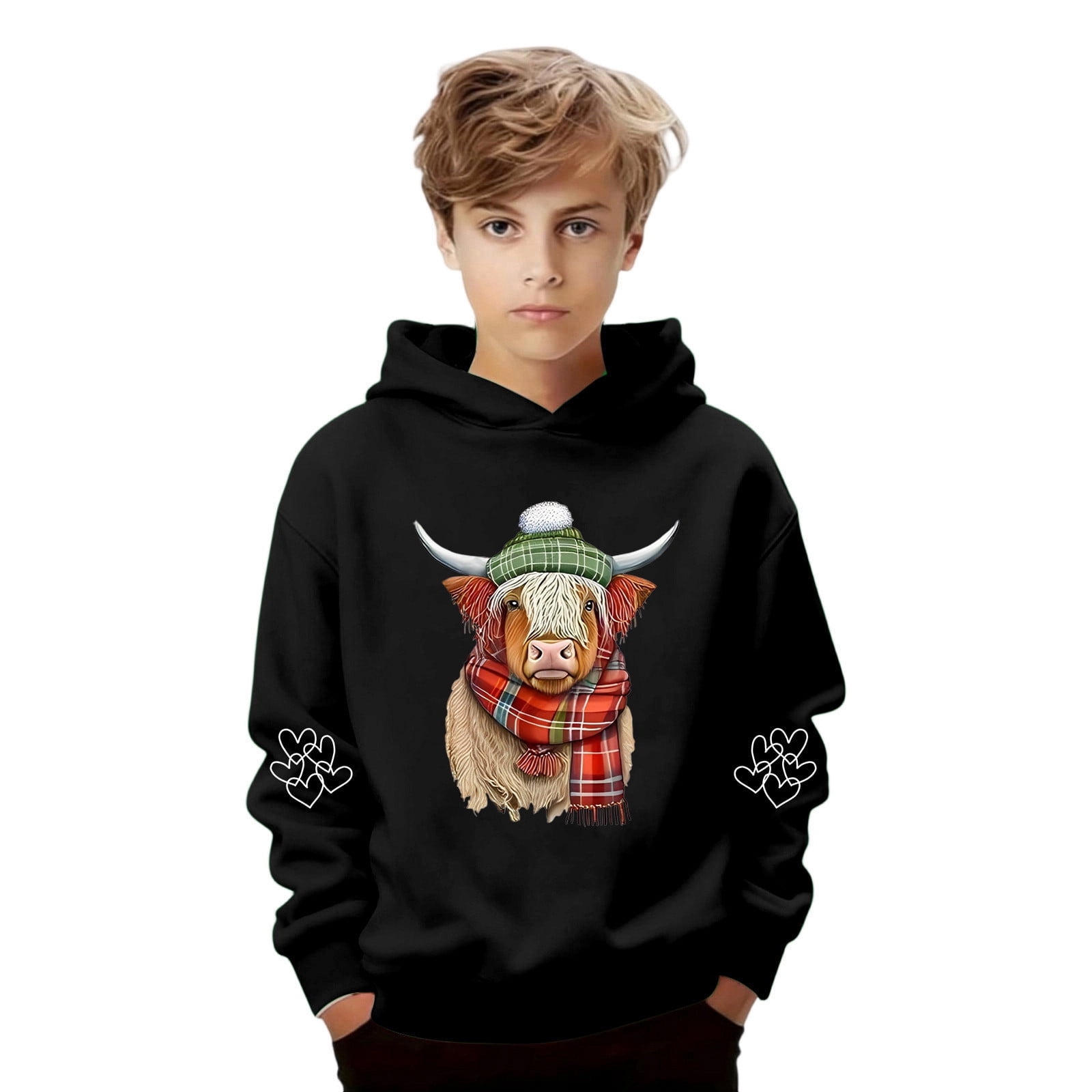 DHFJKG Boys Hoodies Funny Cow Print Pullover Long Sleeve Loose Fit ...