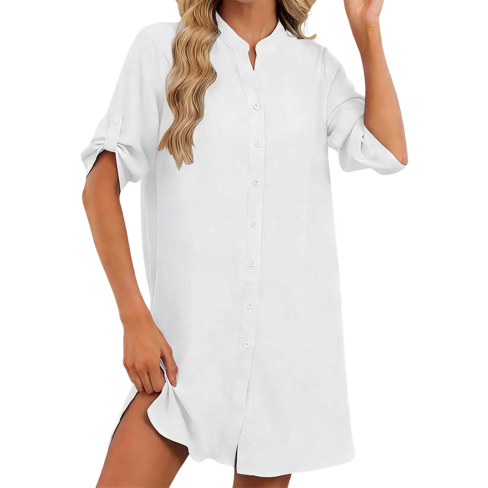 DHFJKG Button Down Shirt Dress Women Short Sleeve Comfortable Summer ...