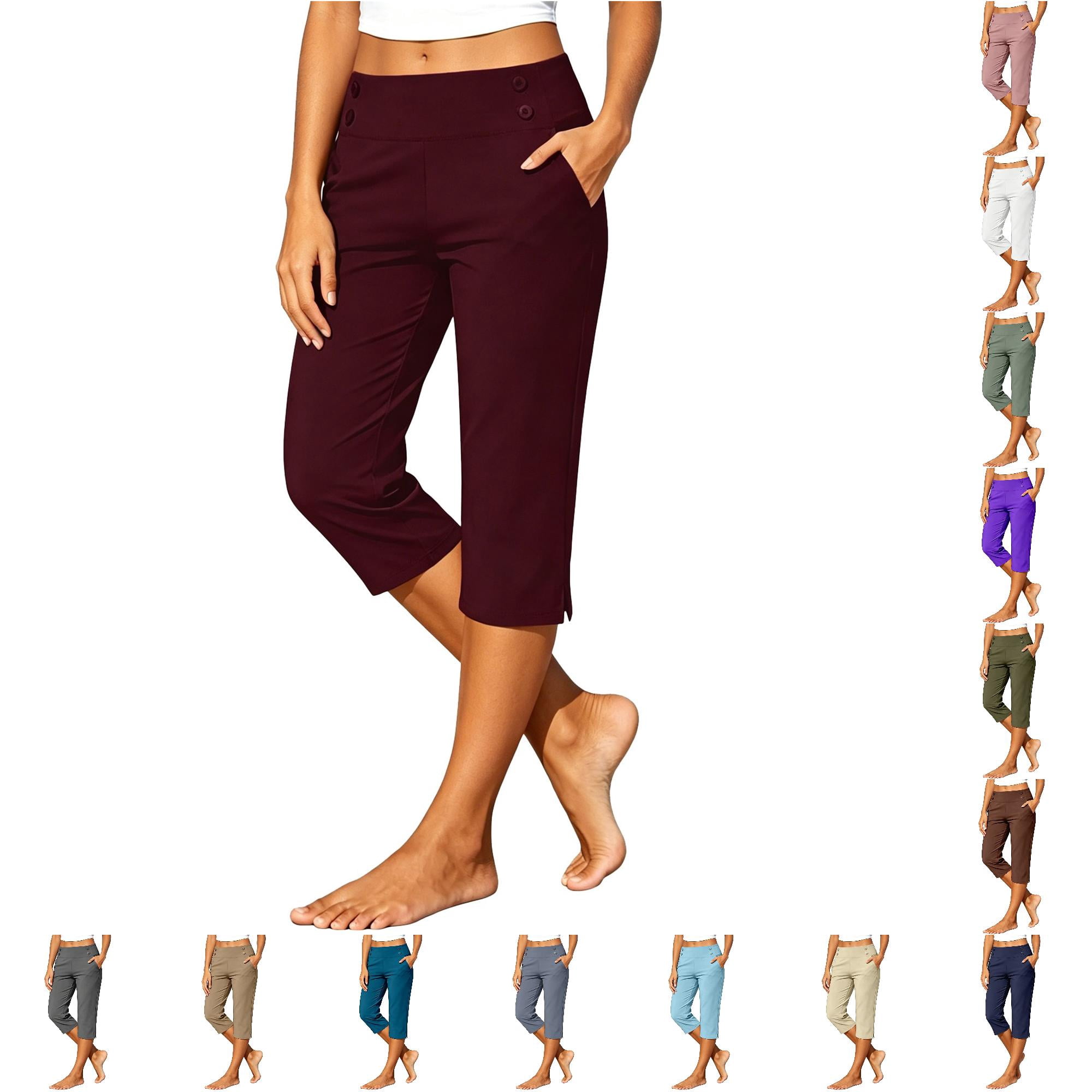 DHFJKG Capri Pants For Women Stretch Yoga Relaxed Fit Side Slit Cropped ...