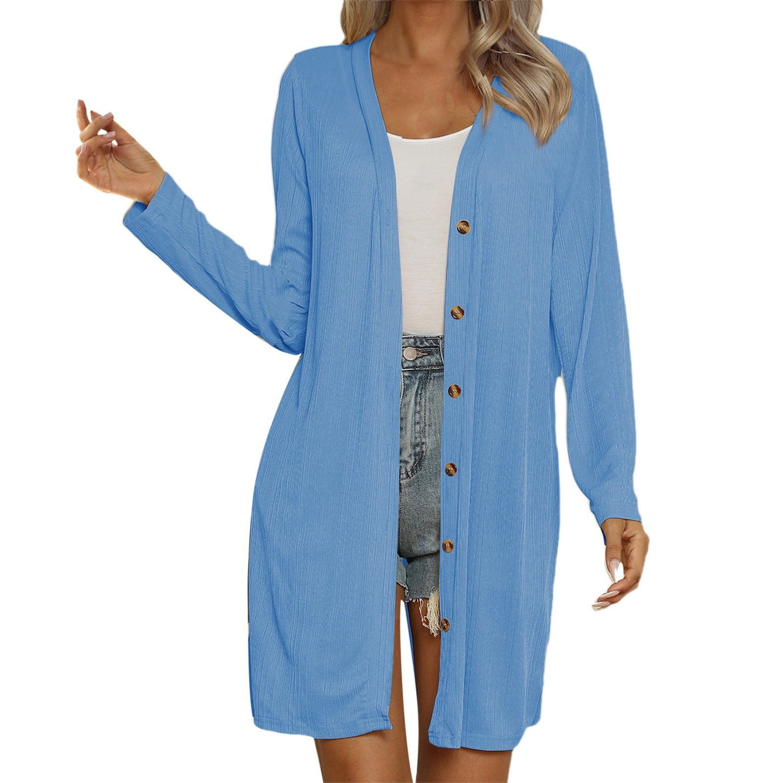 DHFJKG Cardigan For Women Long Sleeve Mid Length Button Down Solid ...