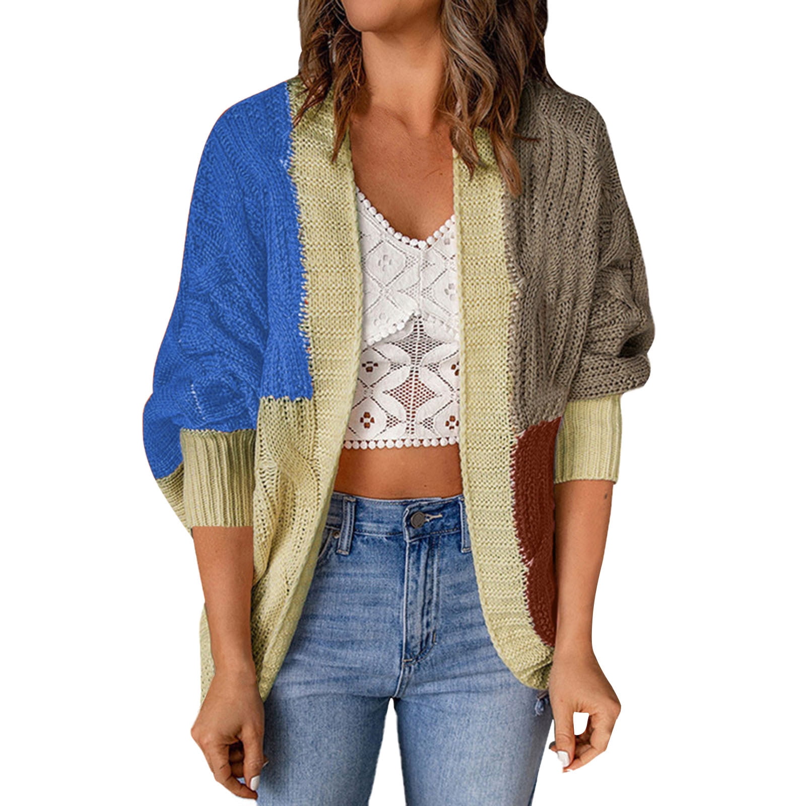 DHFJKG Cardigan Sweaters For Women Knit Jacquard Open Front Long Sleeve ...