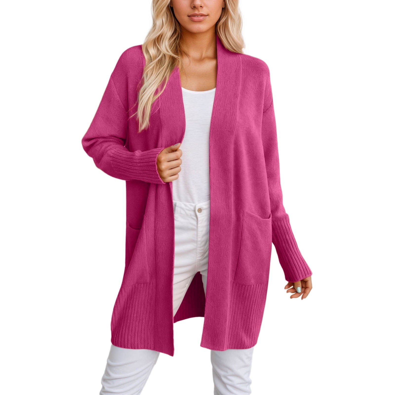 DHFJKG Cardigan Sweaters For Women Mediun Length Loose Fit Solid Color ...