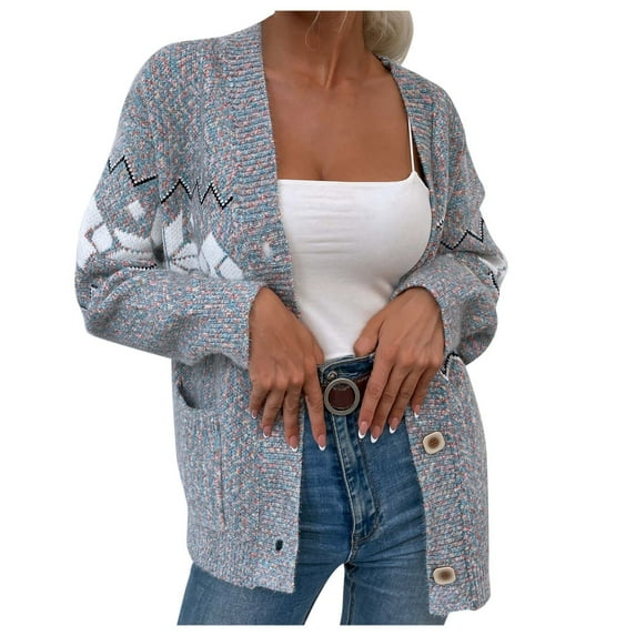 DHFJKG Cardigan Sweaters For Women Snowflake Pattern Button Down Long ...