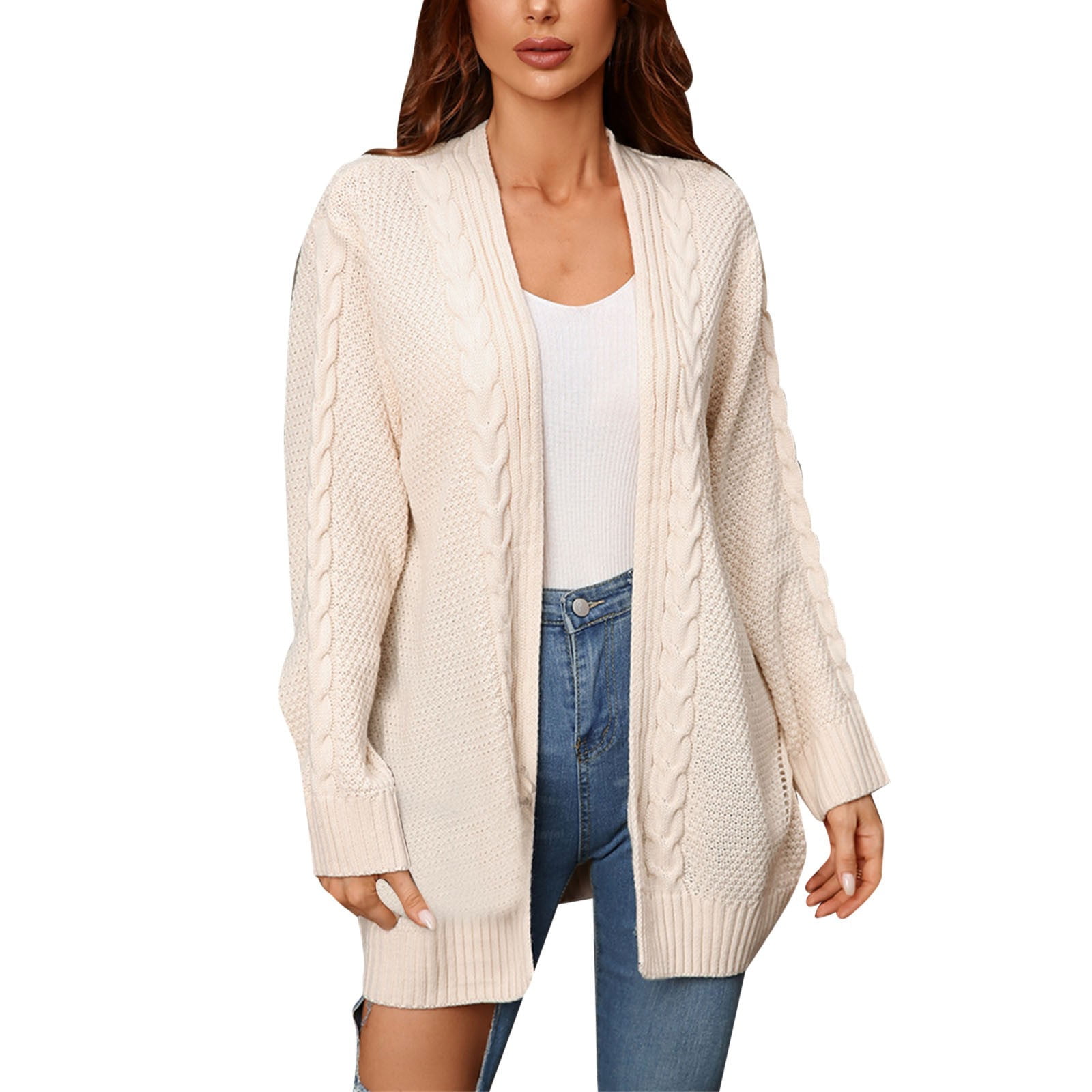 DHFJKG Cardigan Sweaters For Women Solid Color Long Sleeve Open Front ...