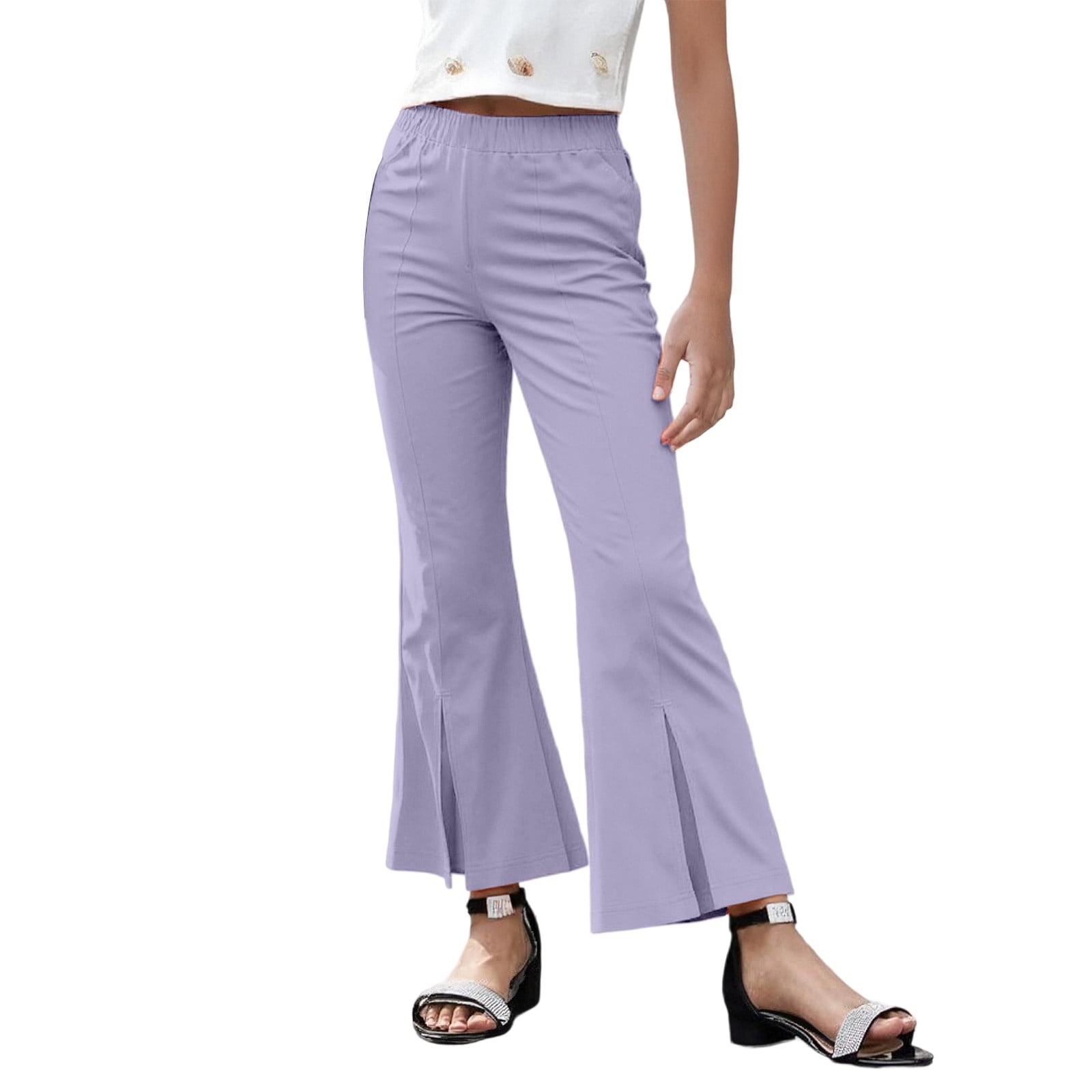 DHFJKG Child Girls Flare Pants Solid Color Front Split High Waist Soft ...