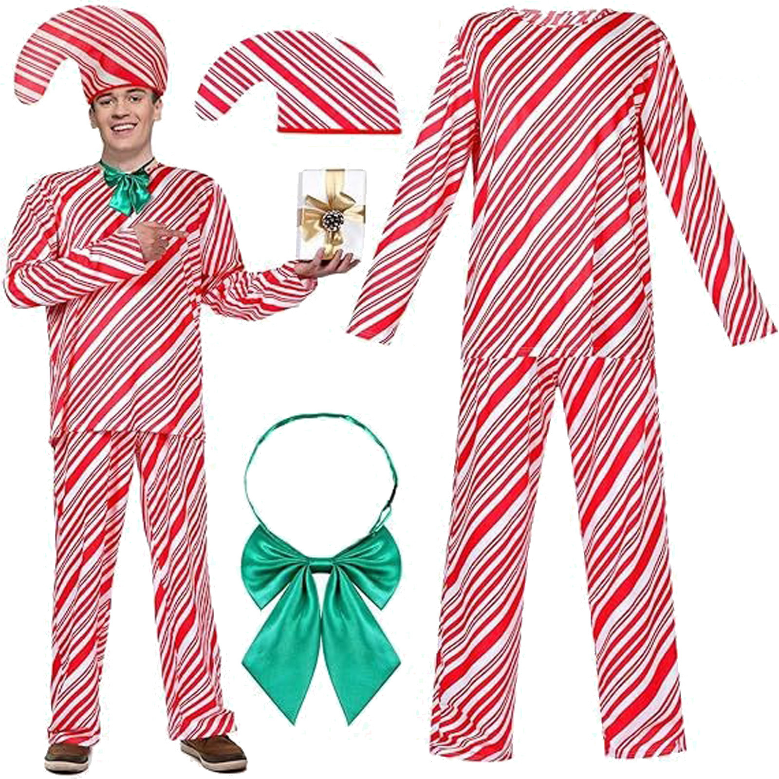 DHFJKG Christmas Candy Cane Dress Up Outfits Long Sleeve Top Bottoms ...