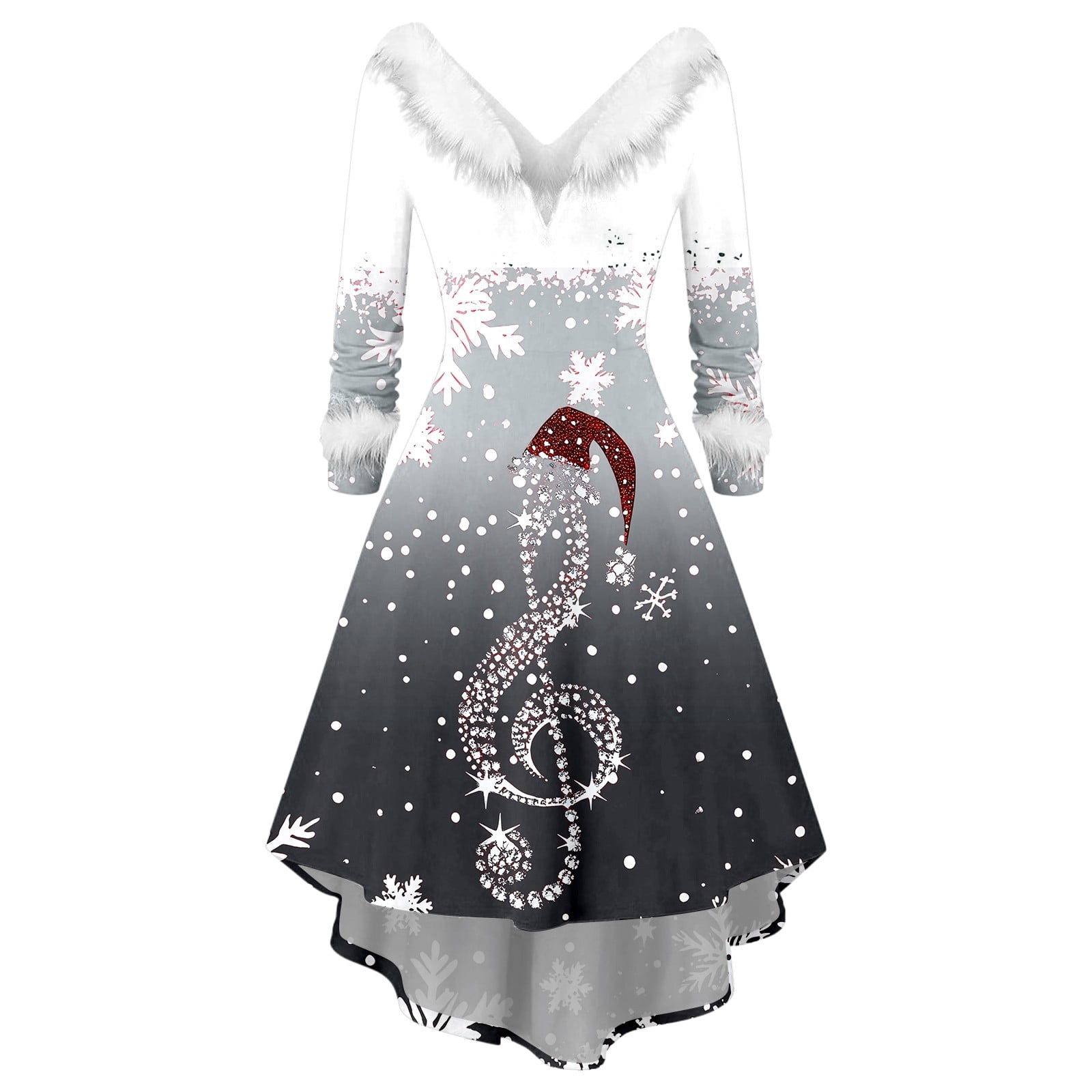 DHFJKG Christmas Dresses For Women Xmas Fuzzy Trim Deep V Neck Long ...