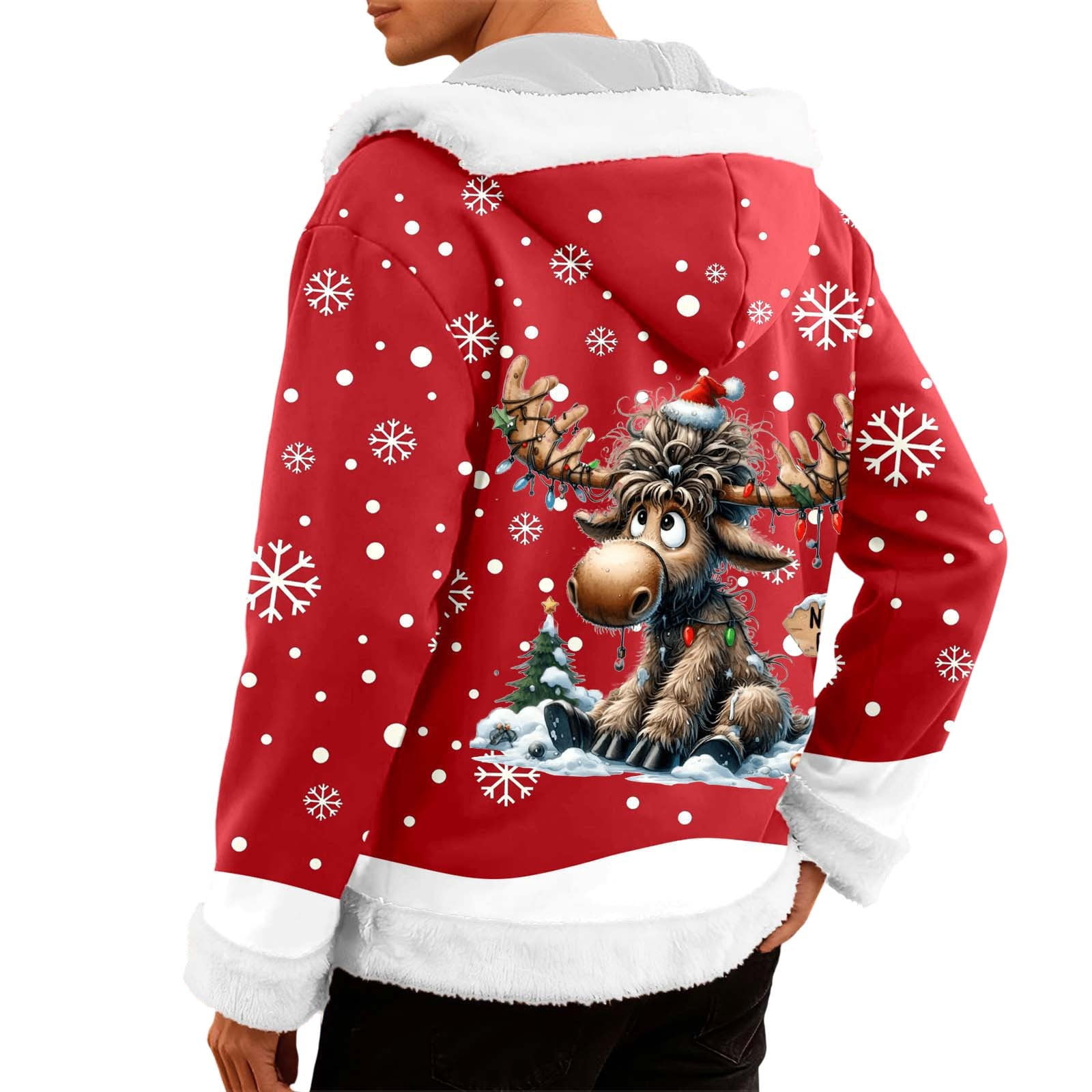 DHFJKG Christmas Hoodies For Men Winter Jacket Reindeer Print Fuzzy ...