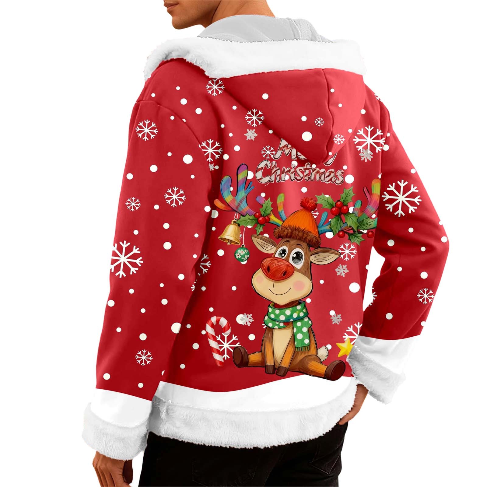 DHFJKG Christmas Hoodies For Men Winter Jacket Reindeer Print Fuzzy ...