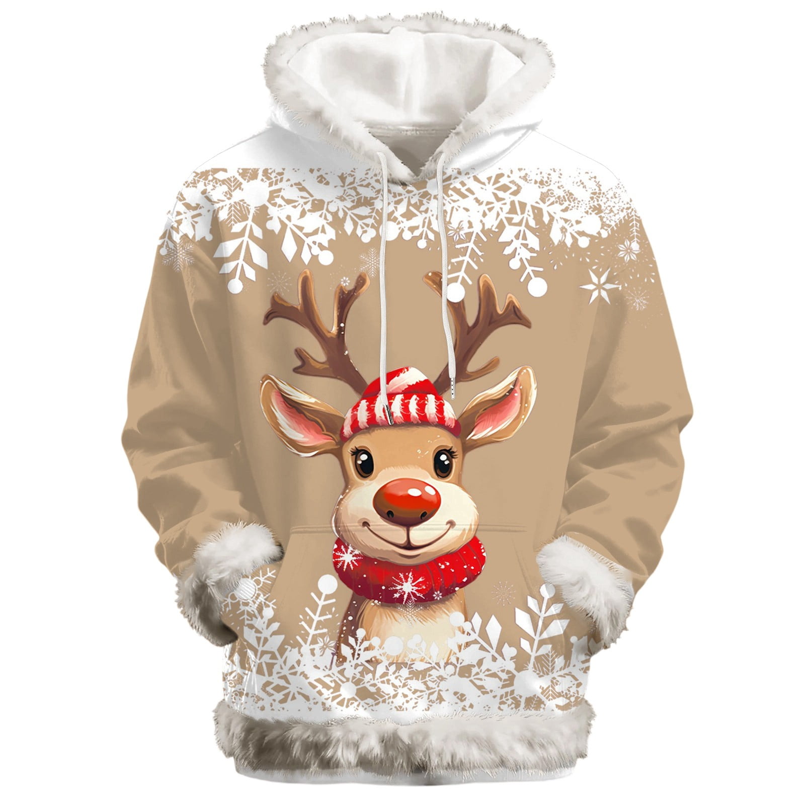 DHFJKG Christmas Hoodies For Women Fuzzy Trim Cute Reindeer Printed ...