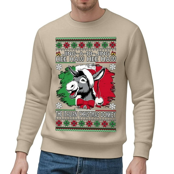 DHFJKG Christmas Sweatshirt For Men Funny Donkey Printed Pullover Long Sleeve Crewneck Xmas ...